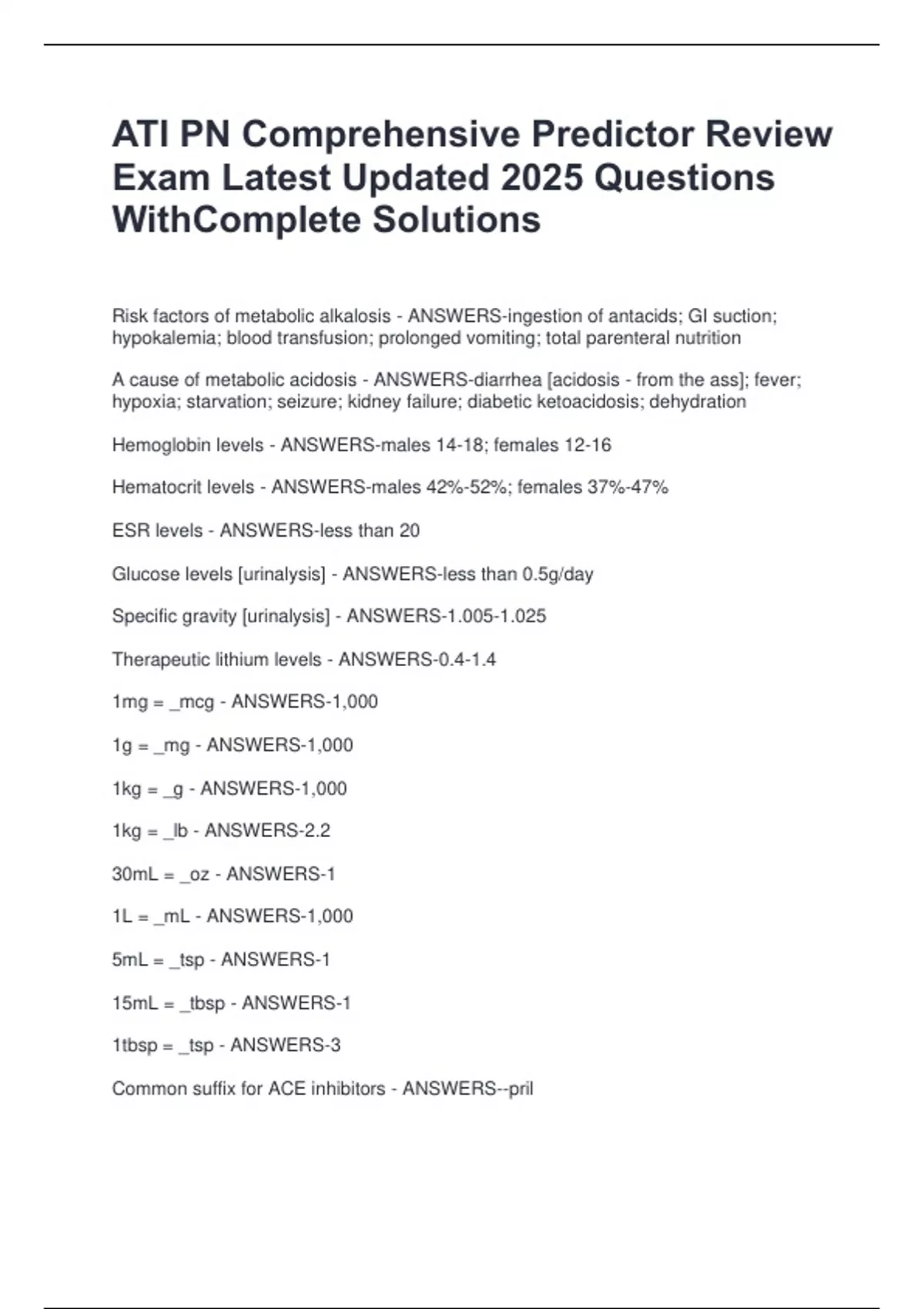 ATI PN Comprehensive Predictor Review Exam Latest Updated 2025 ...