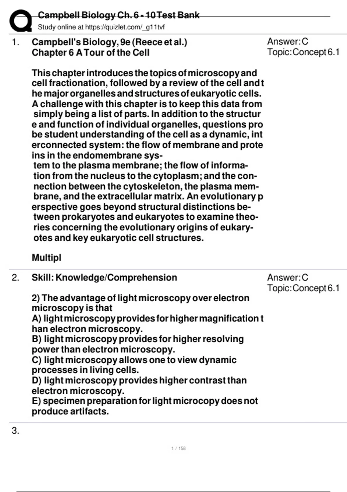 Test Bank for Campbell Biology 12th Edition by Urry, All Chapters ...