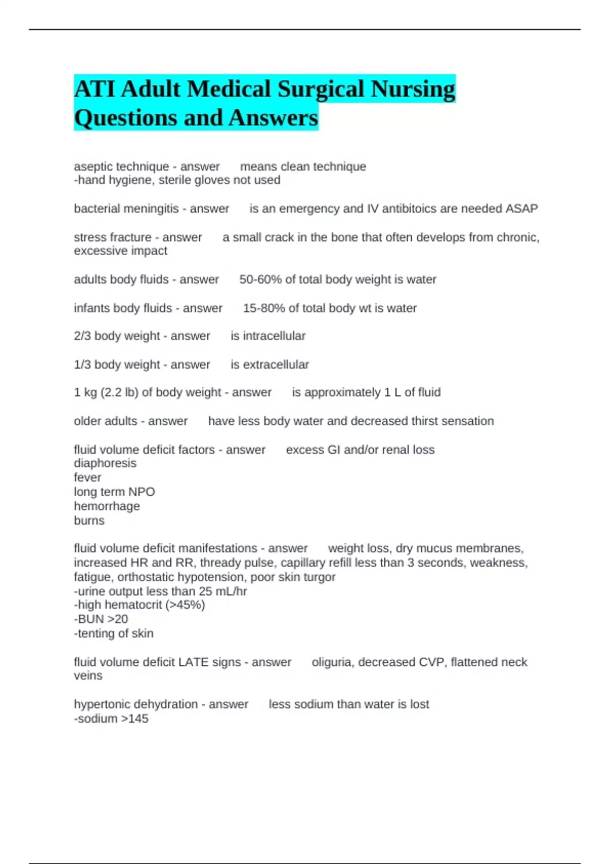 ATI Adult Medical Surgical Nursing Questions and Answers - ATI MEDICAL ...