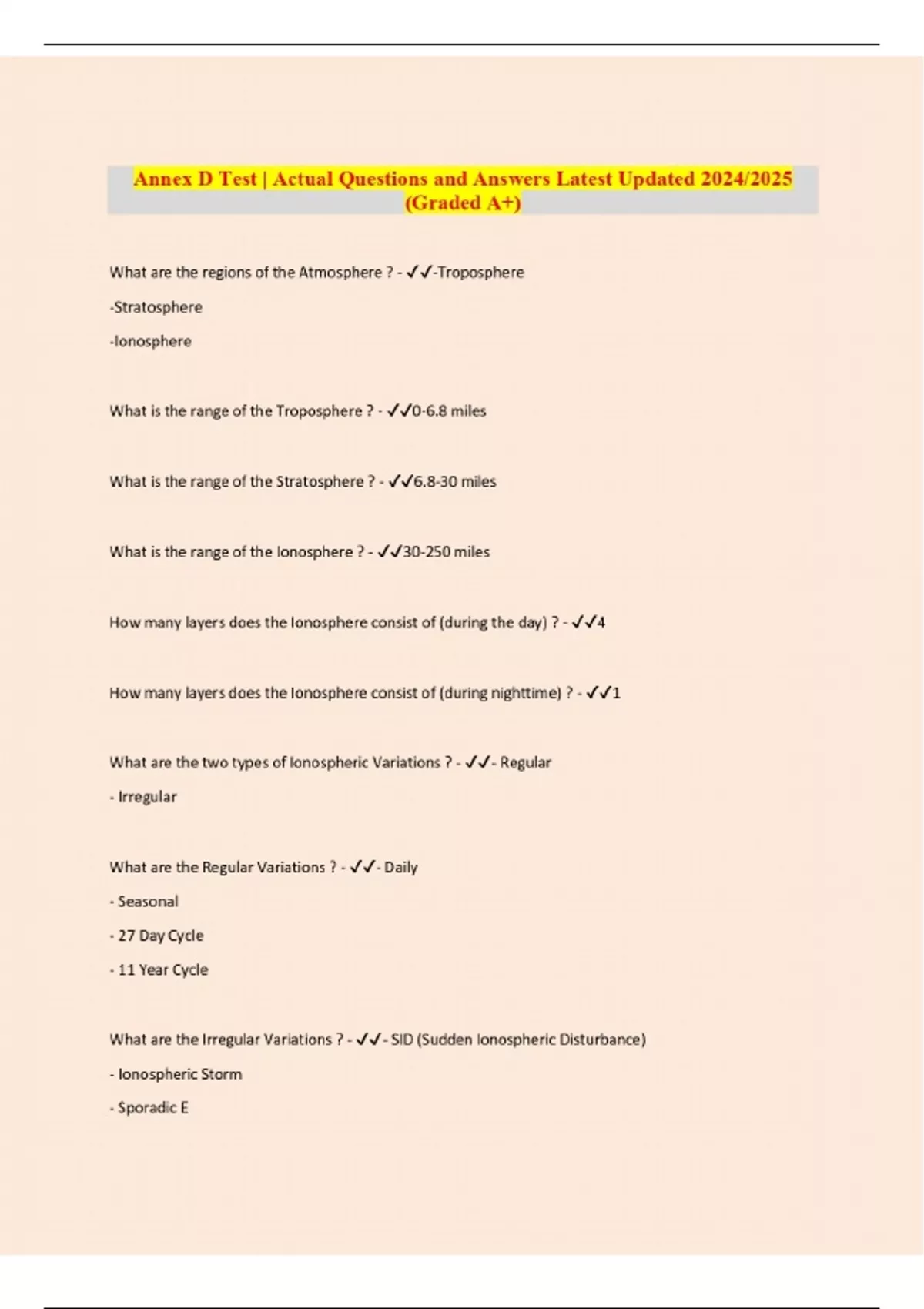 ANNEX D EXAM | Actual Questions and Answers Latest Updated 2024/2025 ...