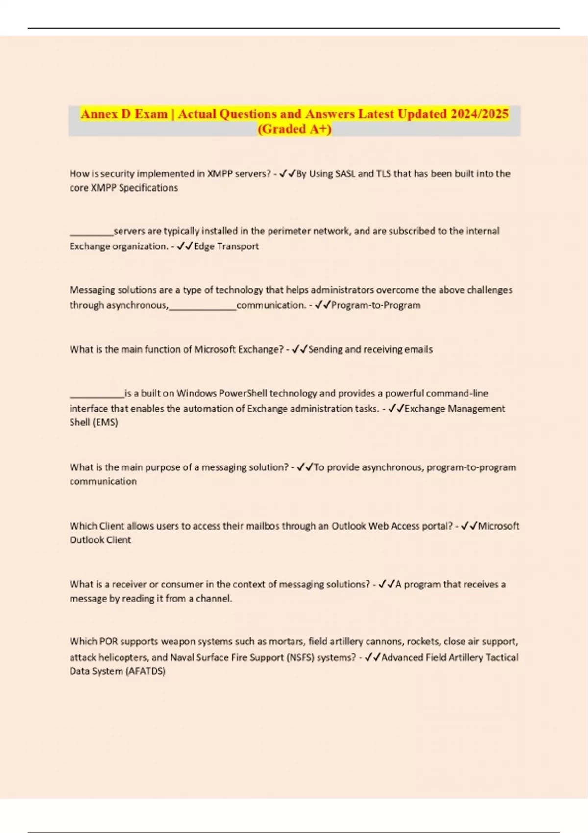 ANNEX D EXAM | Actual Questions and Answers Latest Updated 2024/2025 ...