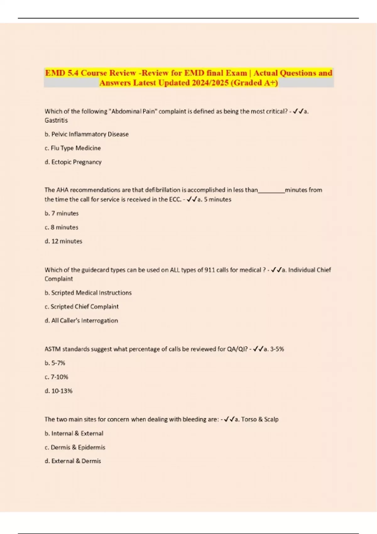 Emergency Medical Dispatch Exam | Actual Questions and Answers Latest ...