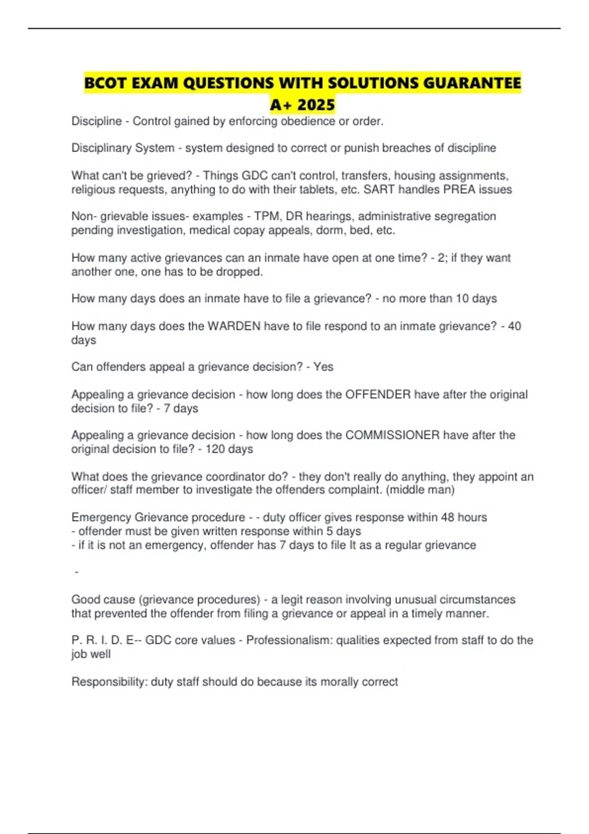 BCOT EXAM QUESTIONS WITH SOLUTIONS GUARANTEE A+ 2025 - BCOT - Stuvia US