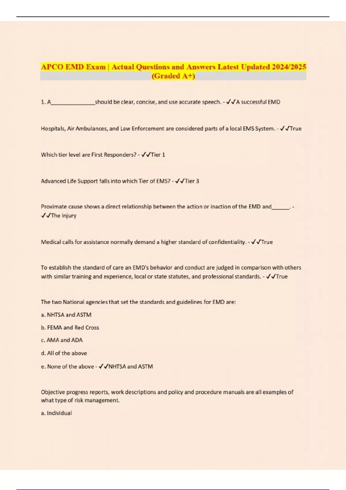 APCO EMD exam | Actual Questions and Answers Latest Updated 2024/2025 ...
