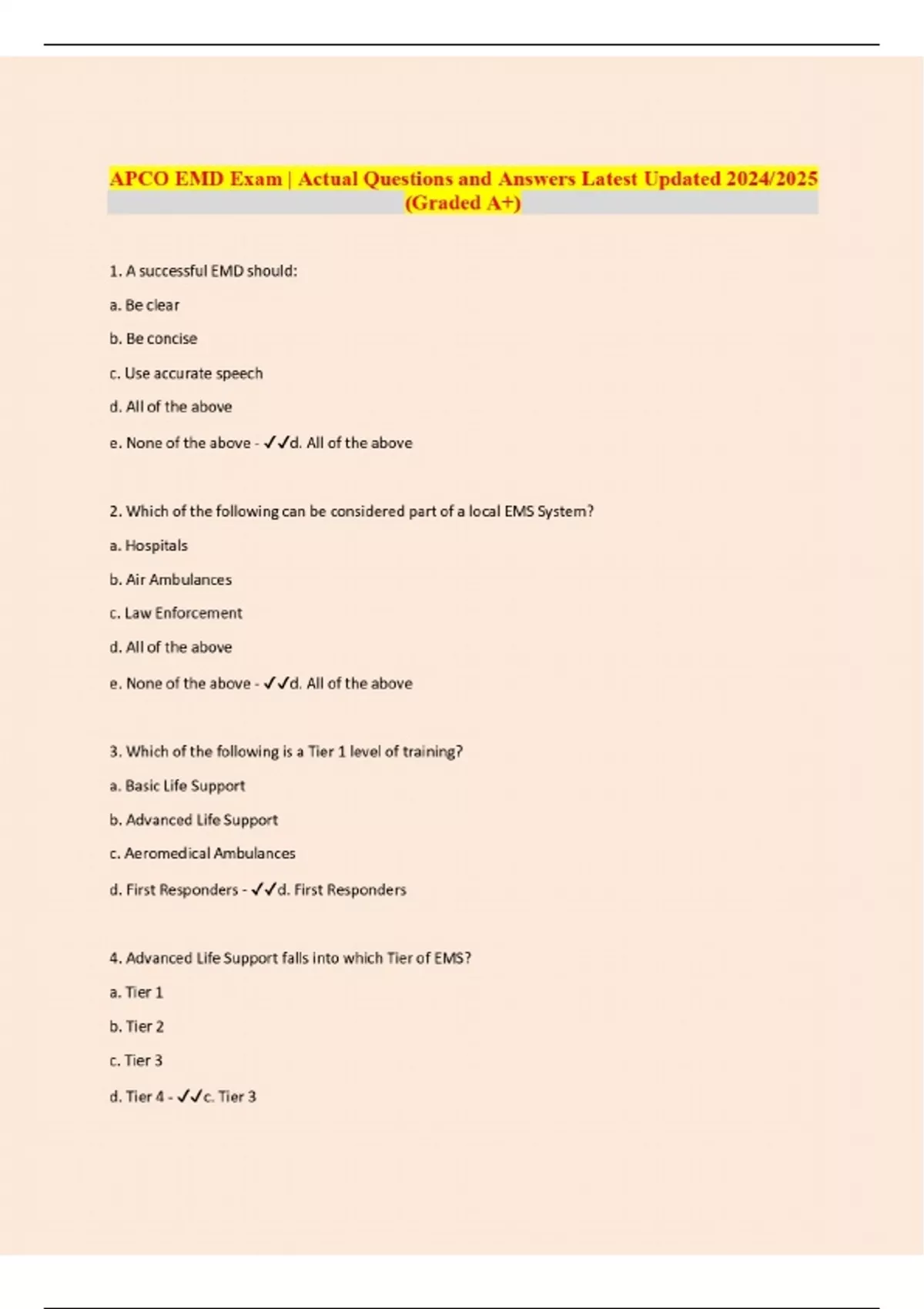 APCO EMD exam | Actual Questions and Answers Latest Updated 2024/2025 ...