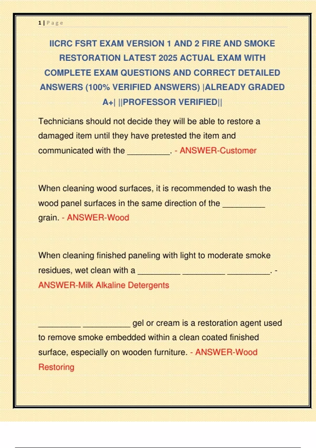 IICRC FSRT EXAM VERSION 1 AND 2 FIRE AND SMOKE RESTORATION LATEST 2025 ...