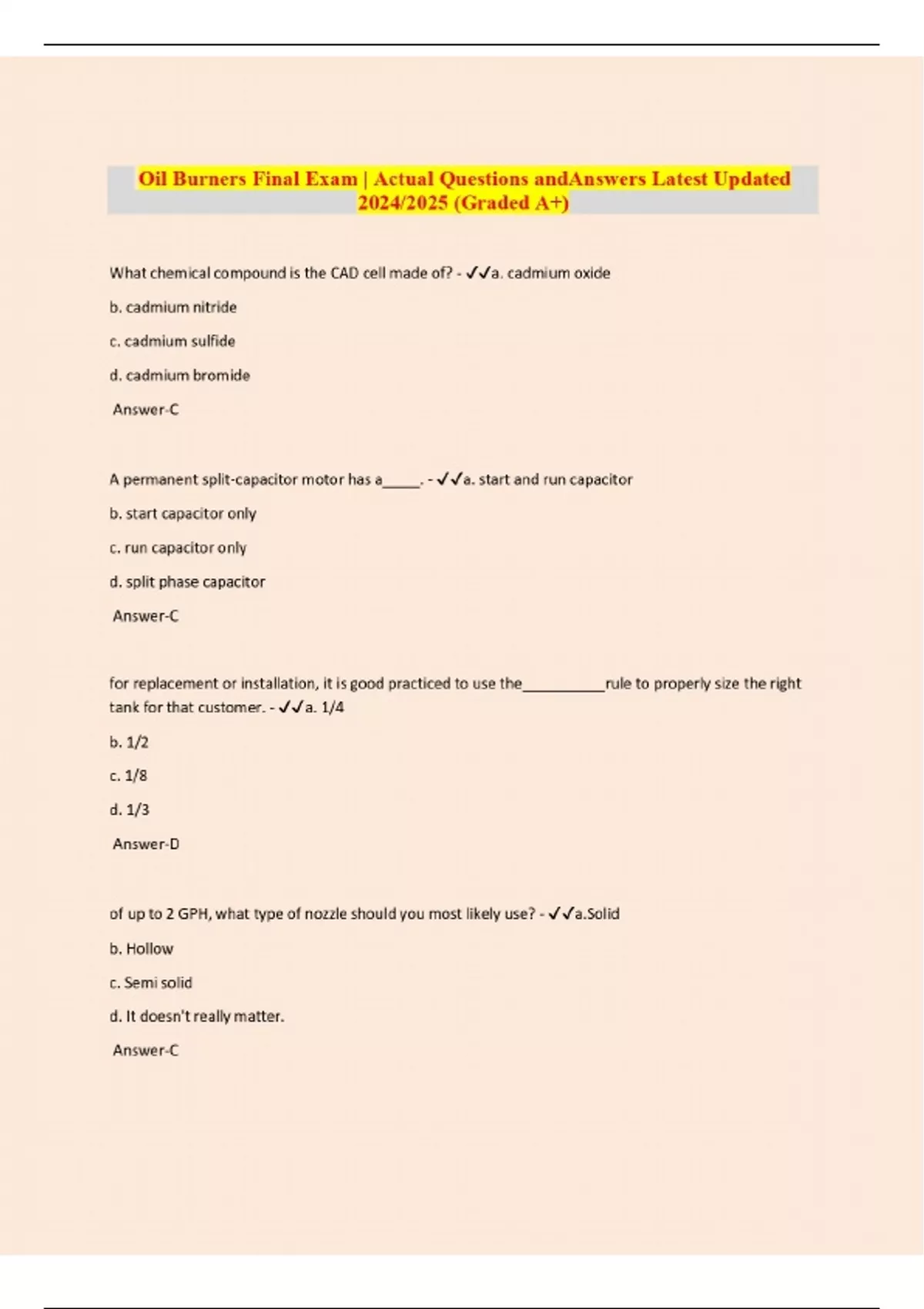 Oil Heat Exam | Actual Questions and Answers Latest Updated 2024/2025 ...