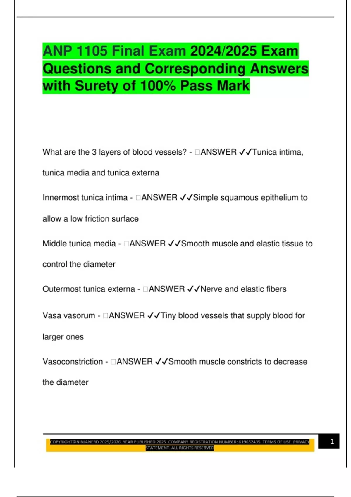 ANP 1105 Final Exam 2024/2025 Exam Questions and Corresponding Answers with Surety of 100% Pass ...