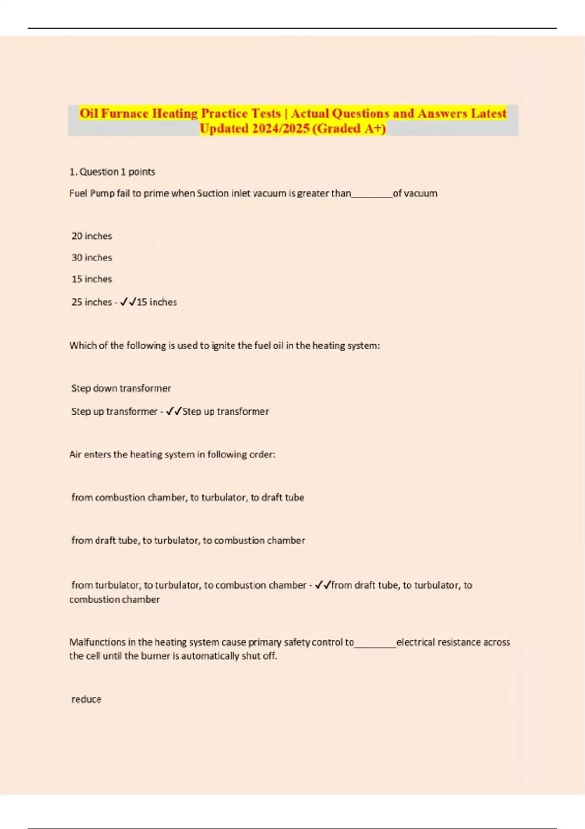 Oil Burner Exam | Actual Questions and Answers Latest Updated 2024/2025 ...