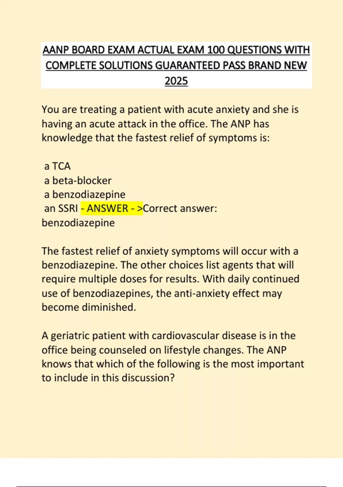 AANP BOARD EXAM ACTUAL EXAM 100 QUESTIONS WITH COMPLETE SOLUTIONS ...