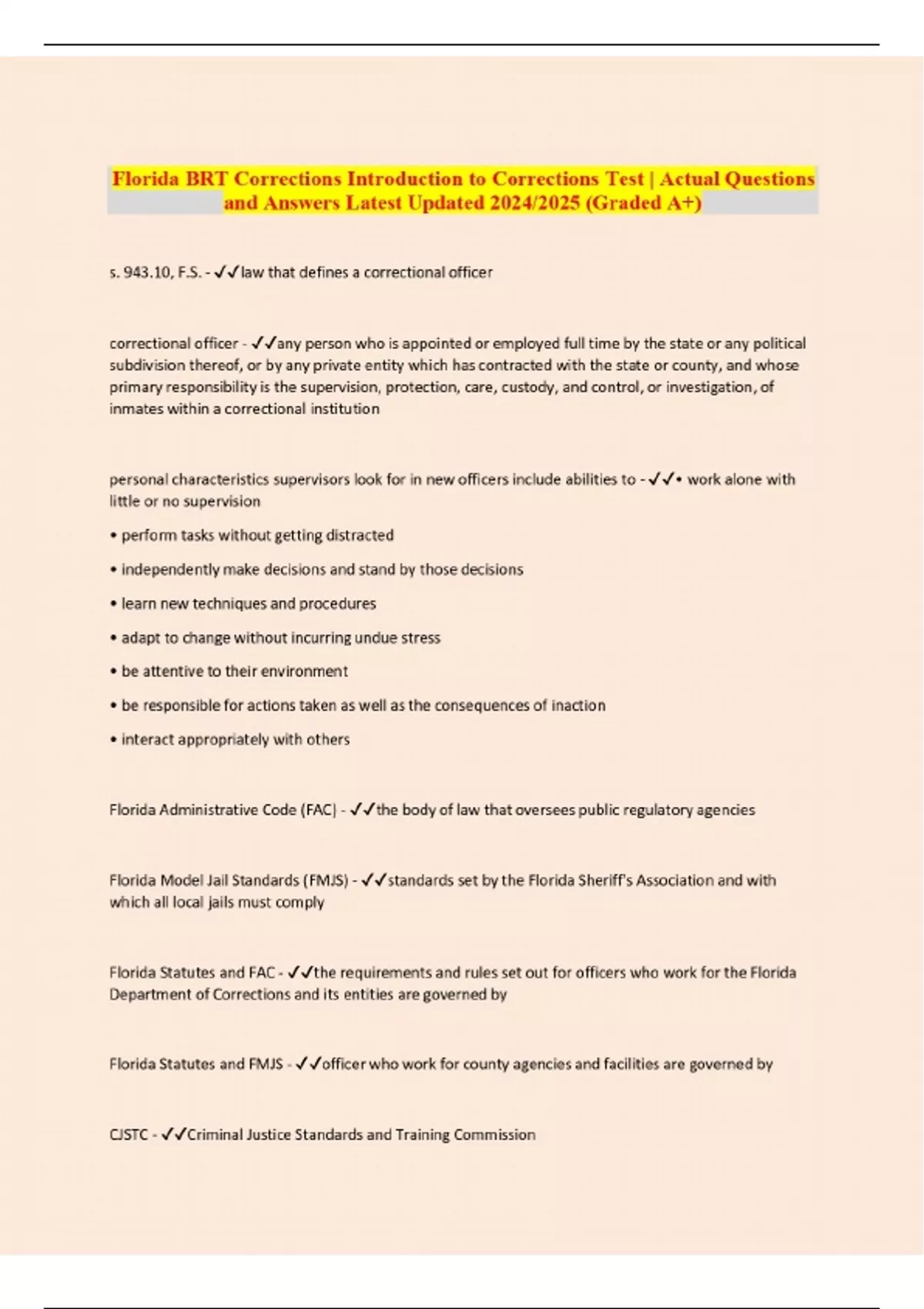 BRT exam | Actual Questions and Answers Latest Updated 2024/2025 ...