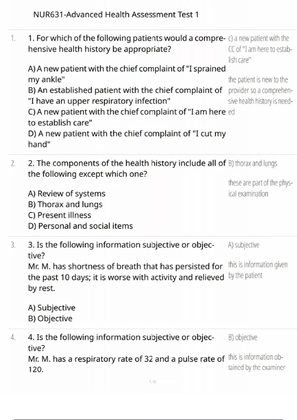 NUR631-Advanced Health Assessment Test 1/ 2025 version - NUR631 ...