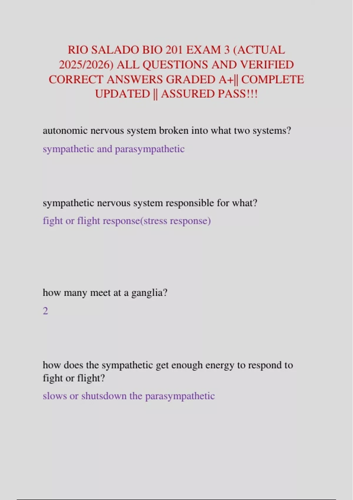 RIO SALADO BIO 201 EXAM 3 (ACTUAL 2025/2026) ALL QUESTIONS AND VERIFIED CORRECT ANSWERS GRADED ...