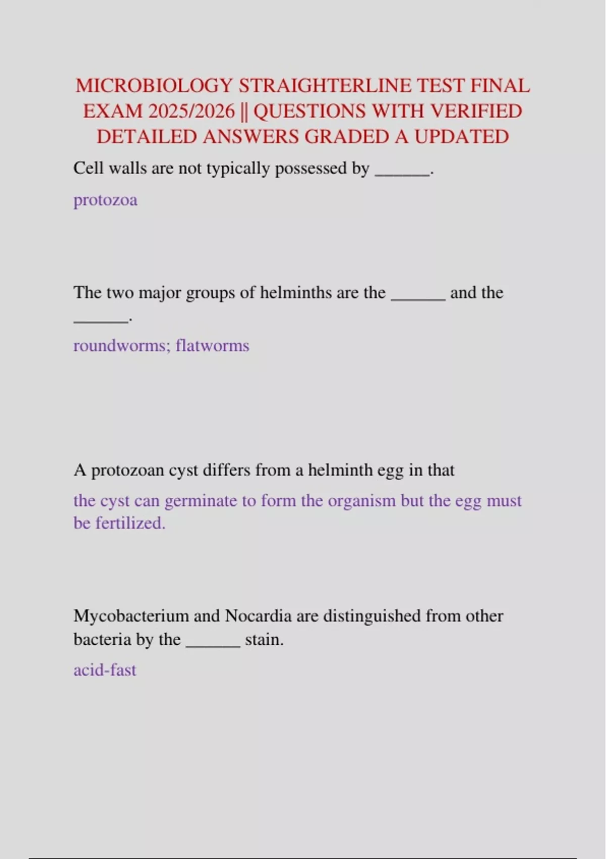 MICROBIOLOGY STRAIGHTERLINE TEST FINAL EXAM 2025/2026 || QUESTIONS WITH ...