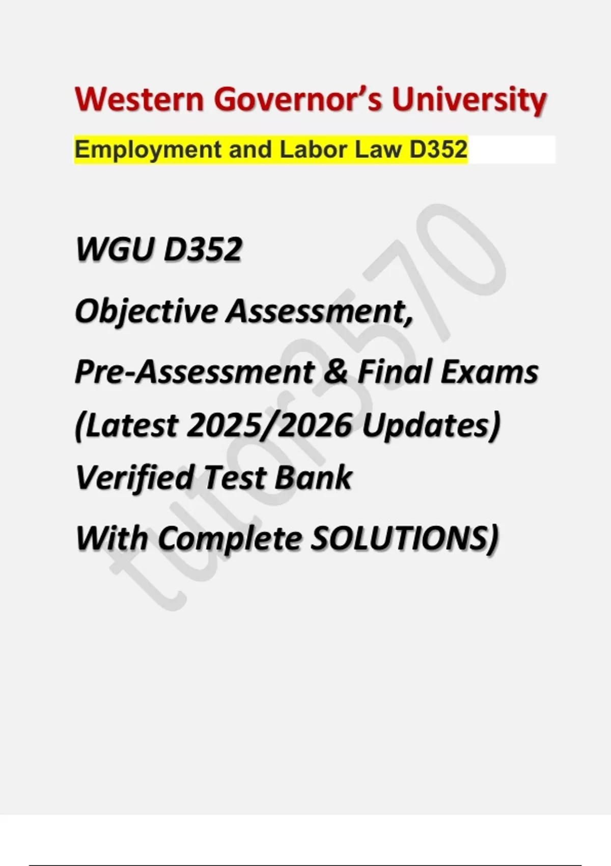 WGU D352 Objective Assessment, Pre-Assessment & Final Exams (Latest ...