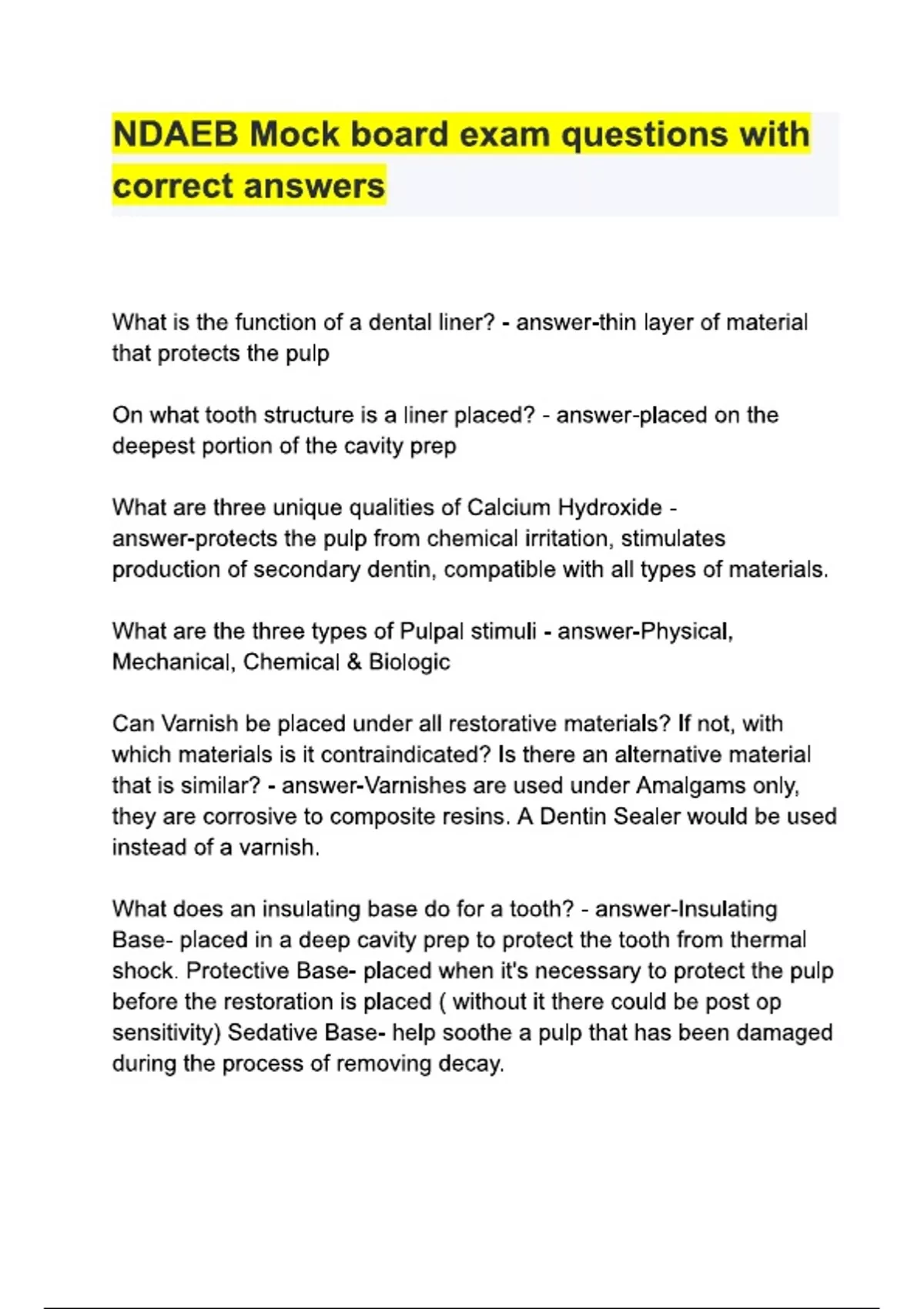 Ndaeb Mock Board Exam Questions With Correct Answers Ndaeb Stuvia Us