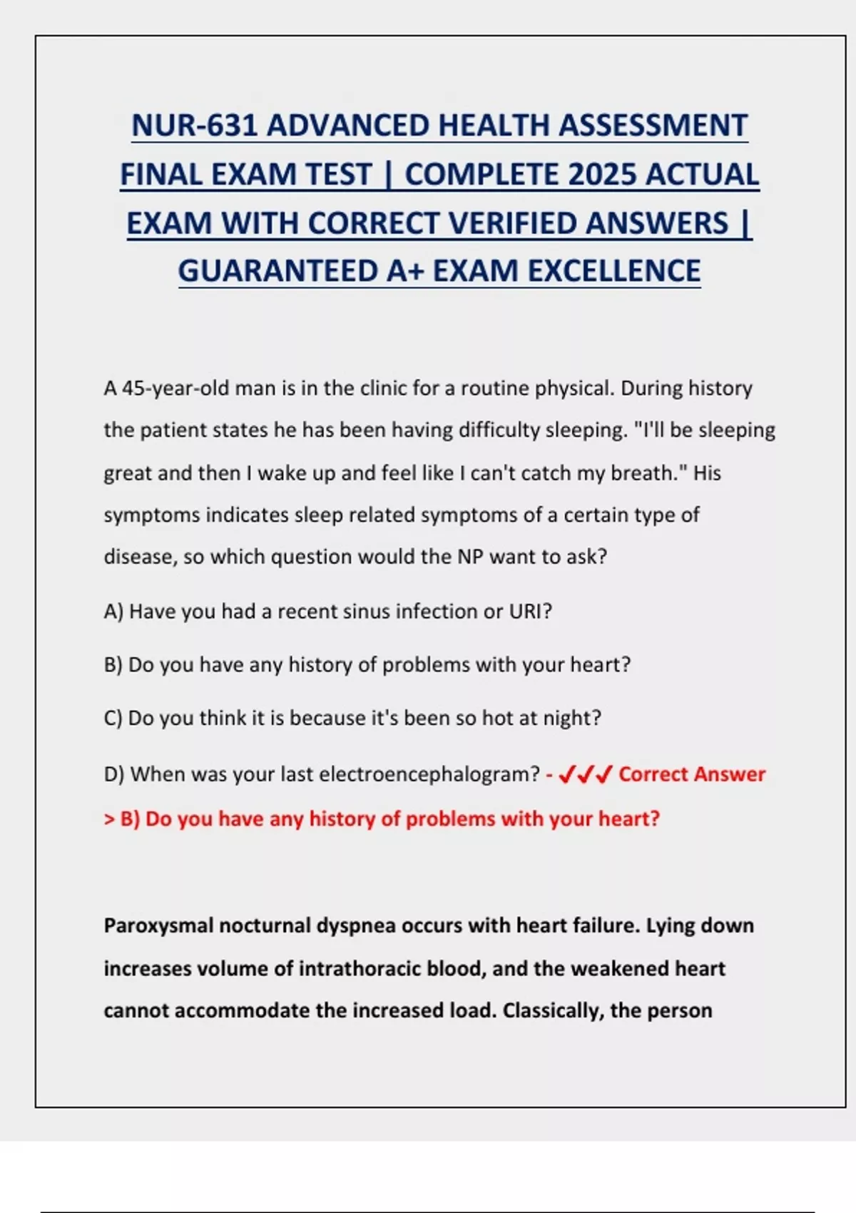 NUR-631 ADVANCED HEALTH ASSESSMENT FINAL EXAM TEST | COMPLETE 2025 ...