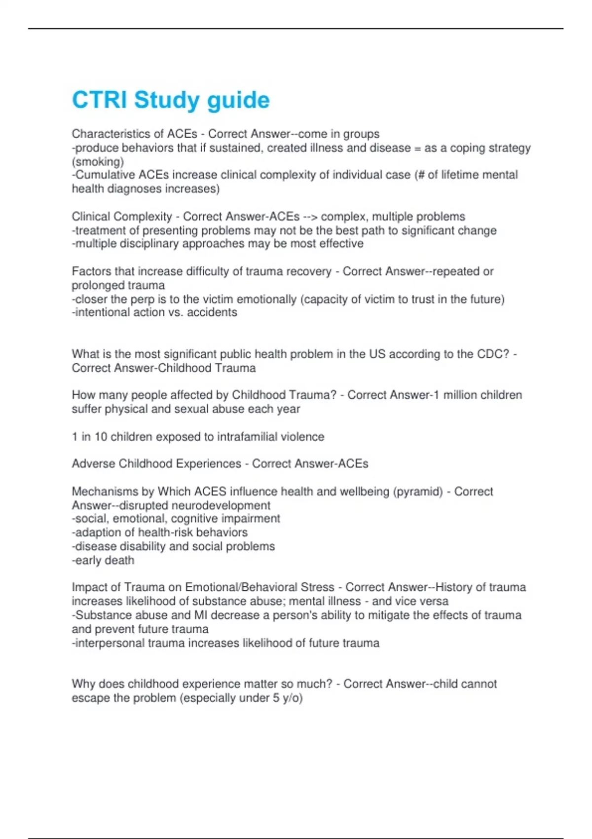 CTRI Study guide questions and answers all are correct 2025 graded A+ ...