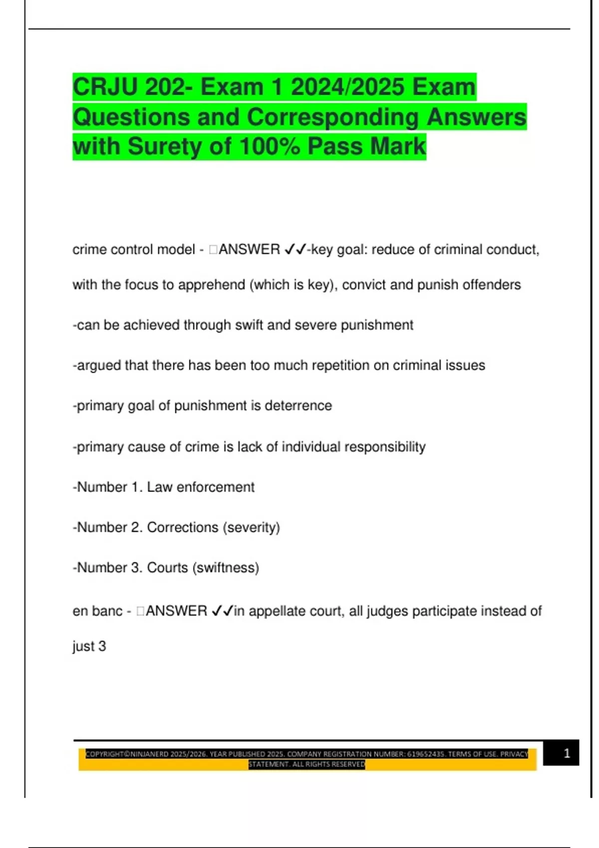 CRJU 202- Exam 1 2024/2025 Exam Questions and Corresponding Answers ...