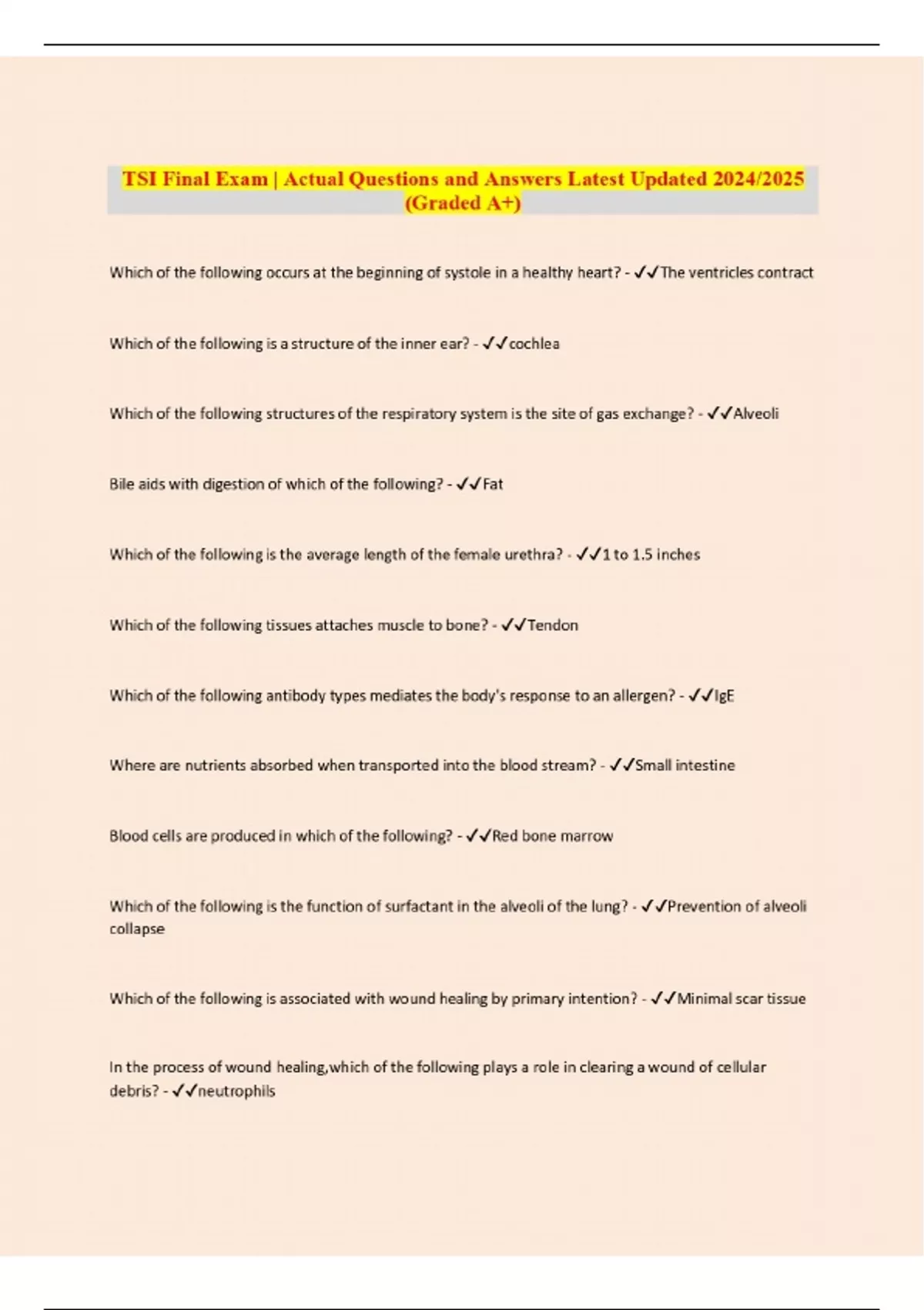 TSI Exam | Actual Questions and Answers Latest Updated 2024/2025 ...