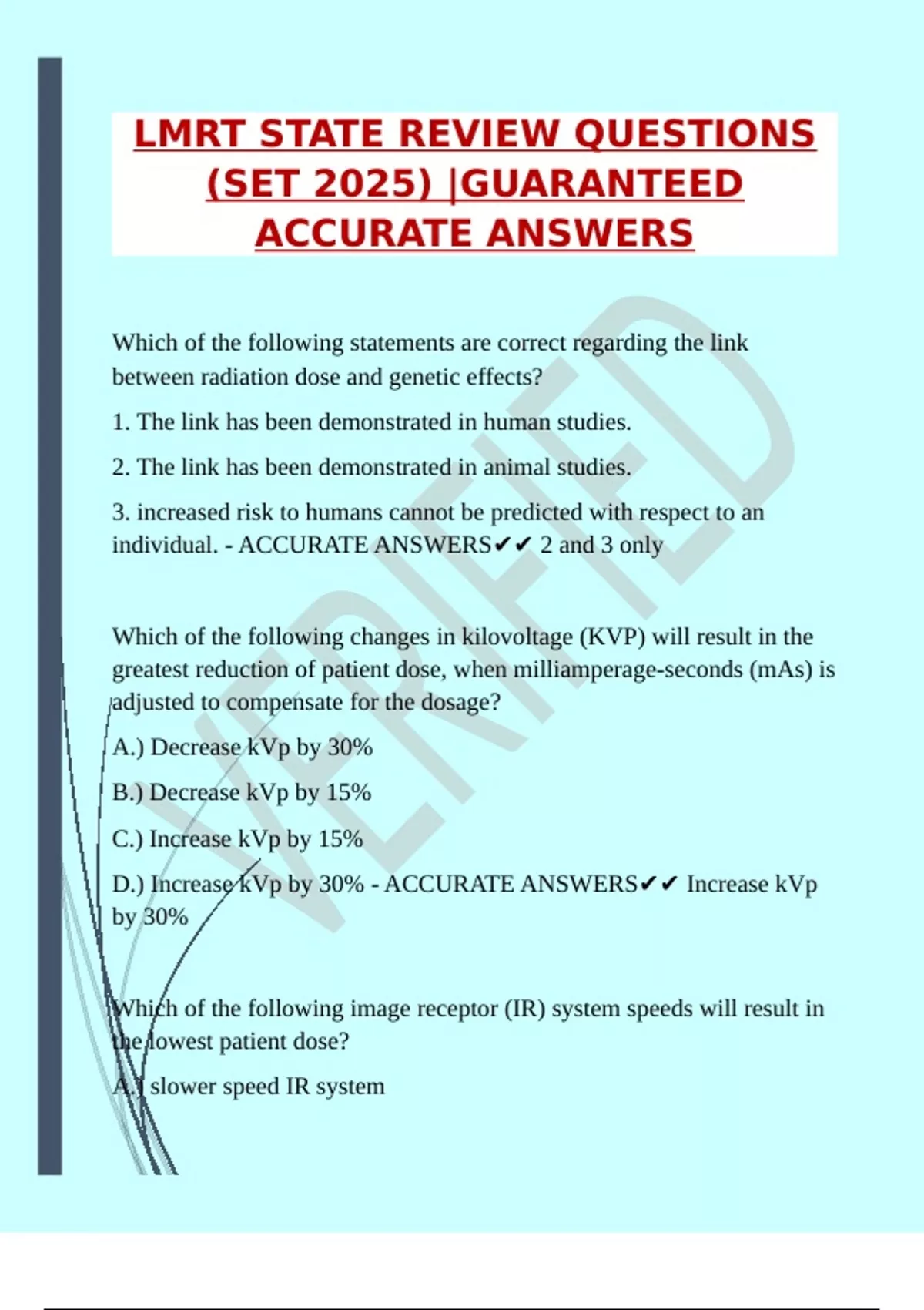LMRT STATE REVIEW QUESTIONS (SET 2025) |GUARANTEED ACCURATE ANSWERS ...