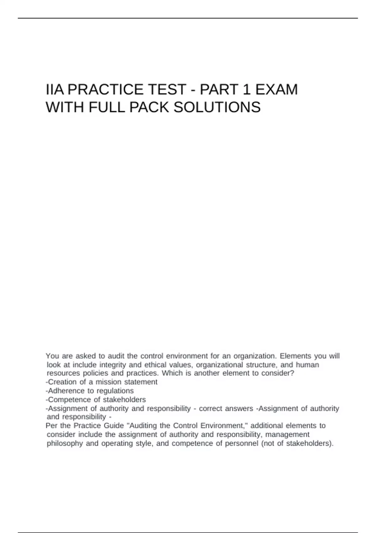 IIA Practice Test - Part 1 - IIA Practice - Stuvia US