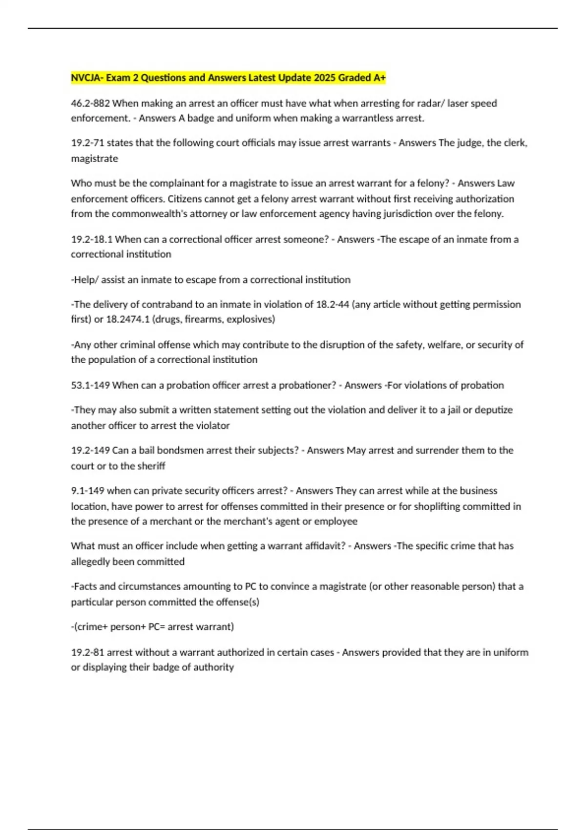 NVCJA- Exam 2 Questions and Answers Latest Update 2025 Graded A+ ...