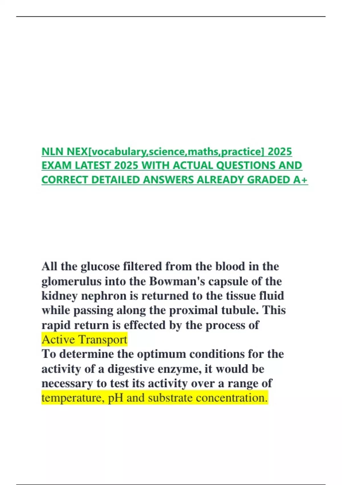 NLN NEX[vocabulary,science,maths,practice] 2025 EXAM LATEST 2025 WITH ...