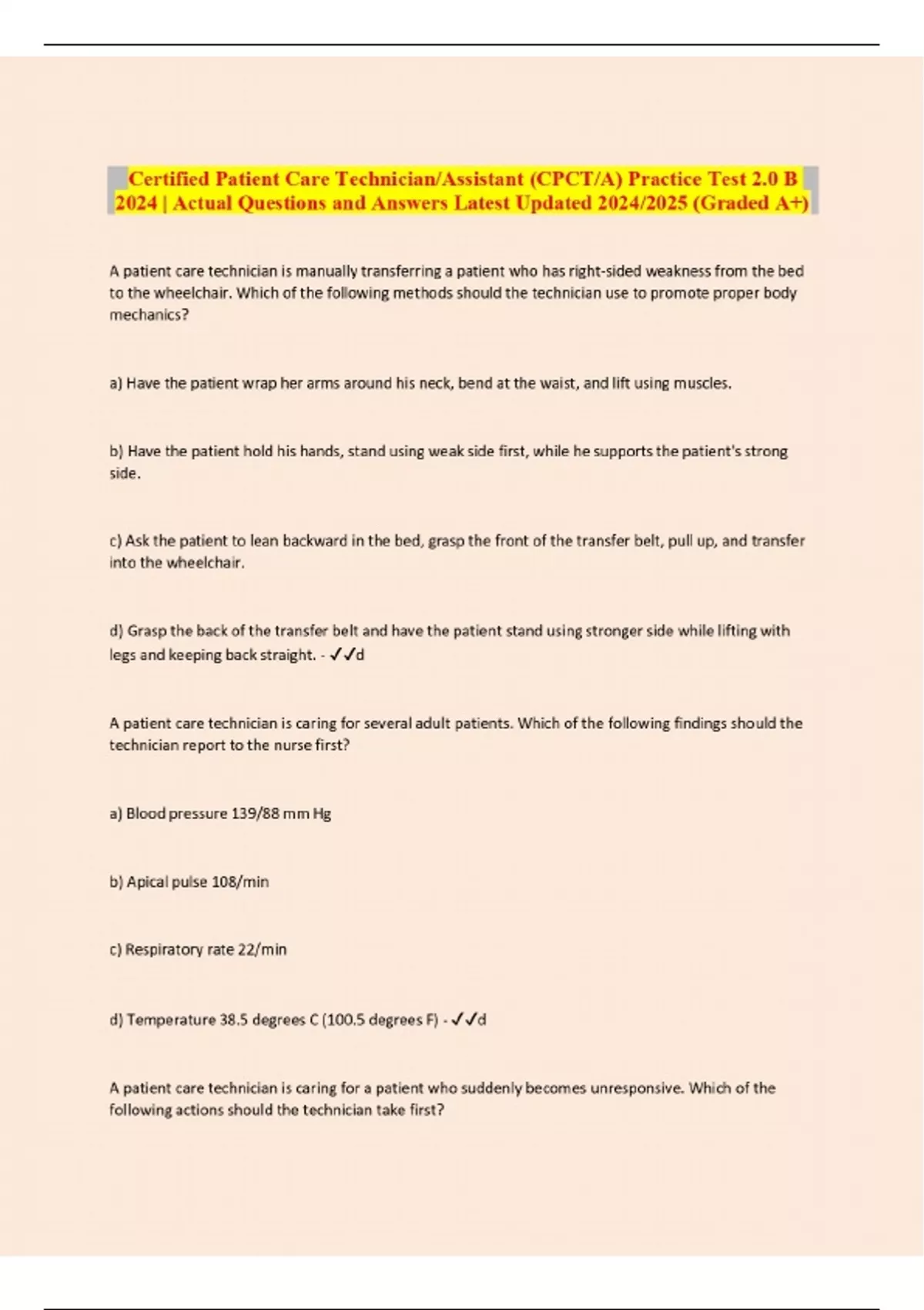 CPCT Exam 2024 | Actual Questions and Answers Latest Updated 2024/2025 ...