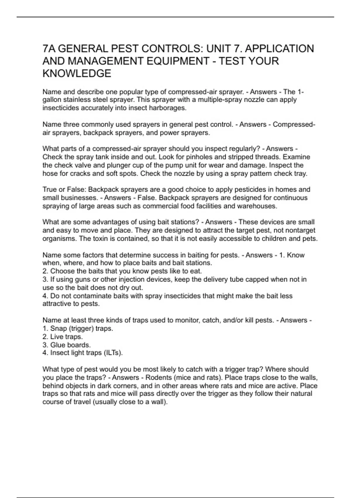 7A GENERAL PEST CONTROLS: UNIT 7. APPLICATION AND MANAGEMENT EQUIPMENT ...