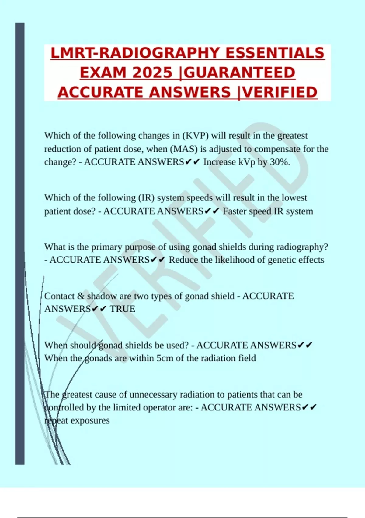 LMRT-RADIOGRAPHY ESSENTIALS EXAM 2025 |GUARANTEED ACCURATE ANSWERS ...