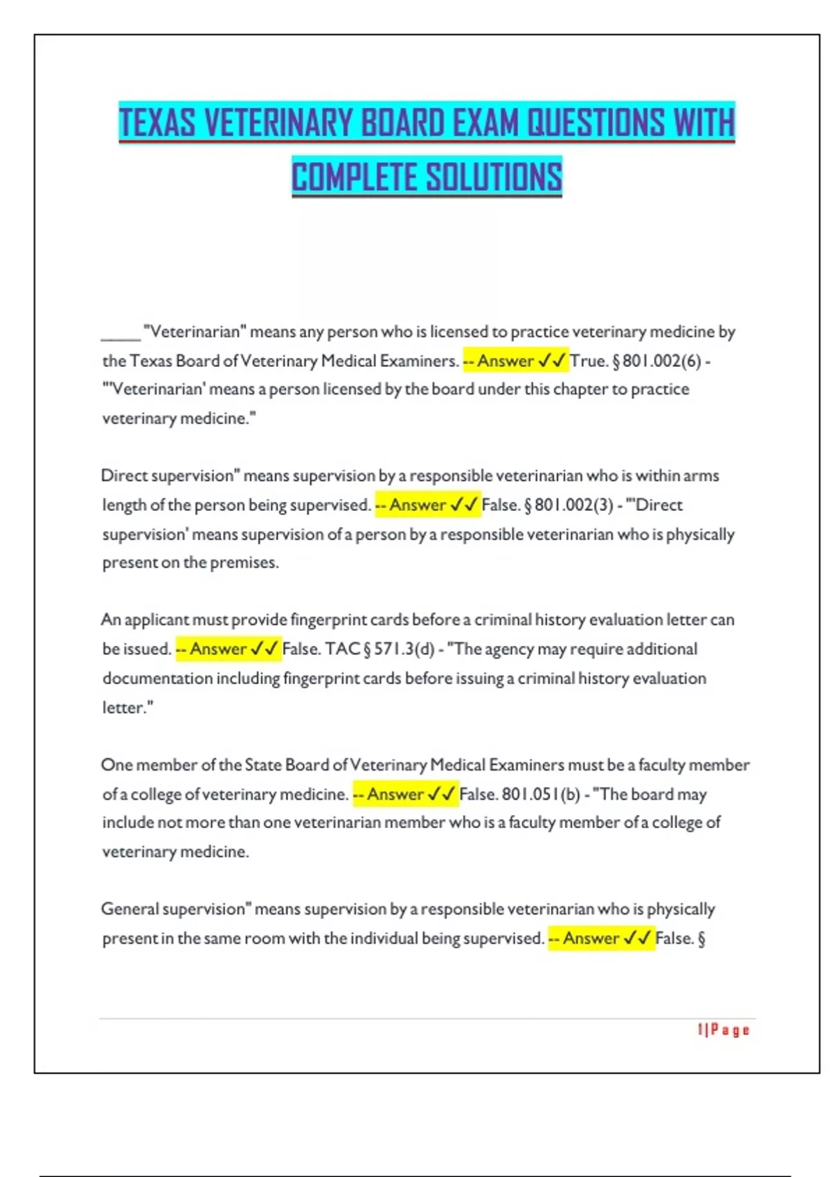 TEXAS VETERINARY BOARD EXAM QUESTIONS WITH COMPLETE SOLUTIONS. - Vet ...