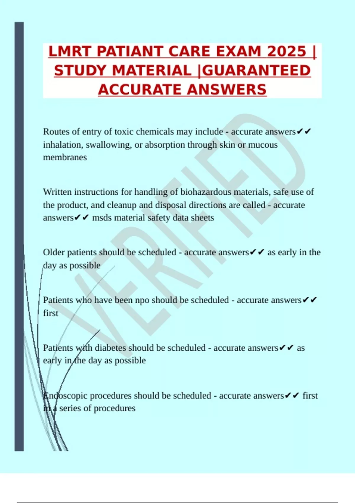 LMRT PATIANT CARE EXAM 2025 |STUDY MATERIAL |GUARANTEED ACCURATE ...