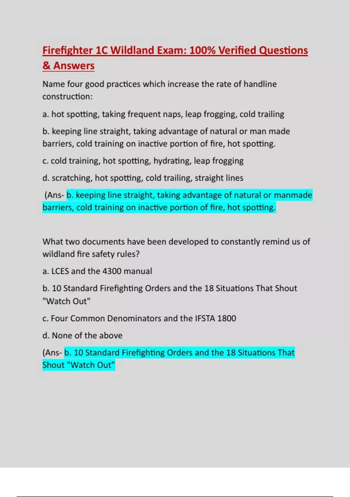 Firefighter 1C/Firefighter 1C Wildland Exam: 100% Verified Questions ...