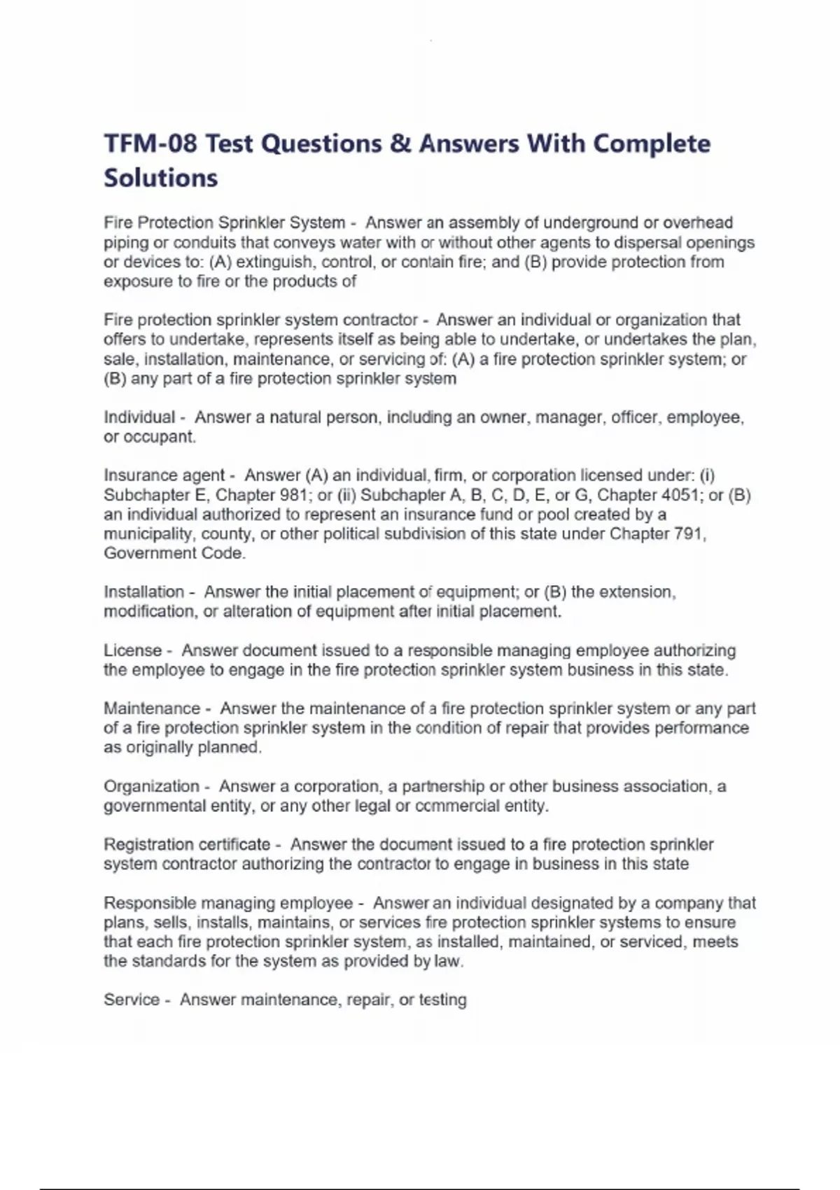 TFM-08 Test Questions & Answers With Complete Solutions - Tfm - Stuvia US