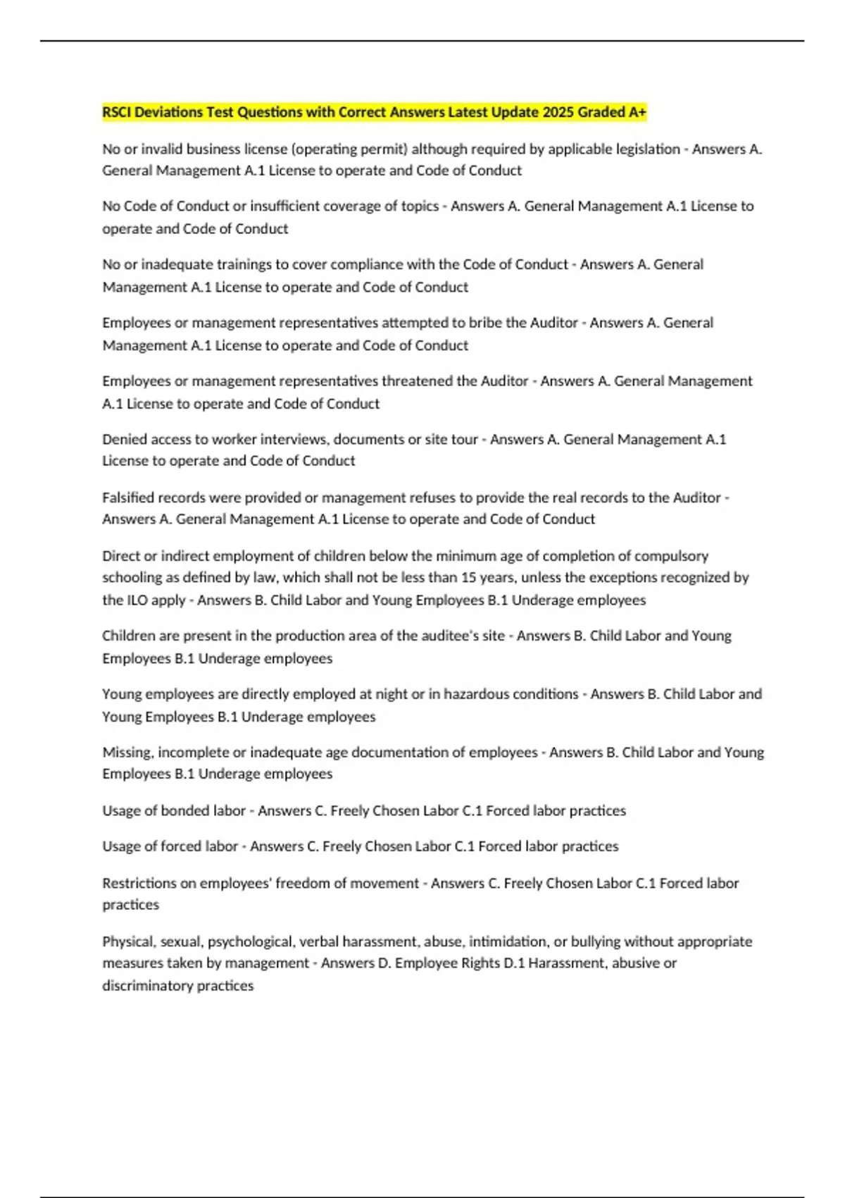RSCI Deviations Test Questions with Correct Answers Latest Update 2025 ...