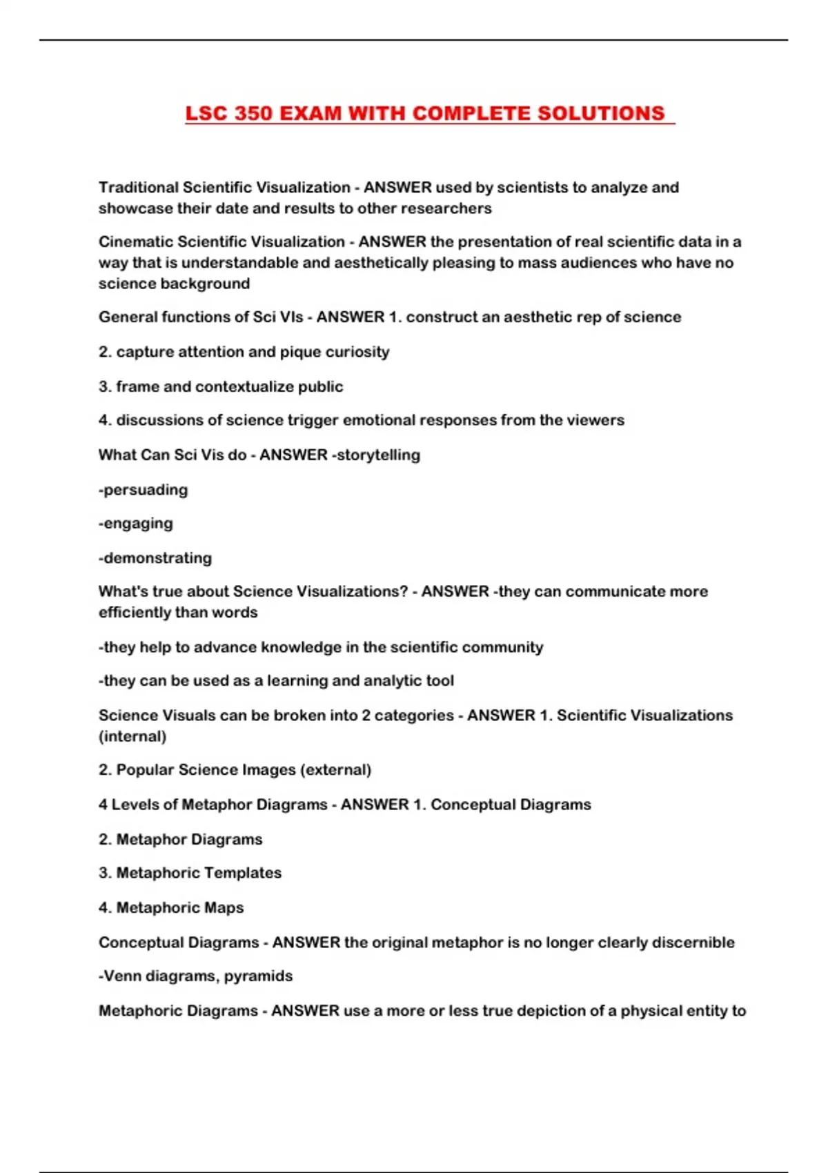 LSC 350 EXAM WITH COMPLETE SOLUTIONS - LSC 350 - Stuvia US