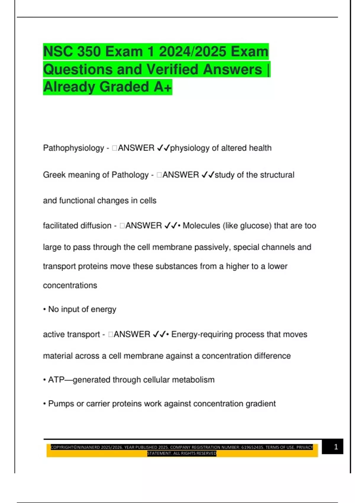 NSC 350 Exam 1 2024/2025 Exam Questions and Verified Answers | Already ...