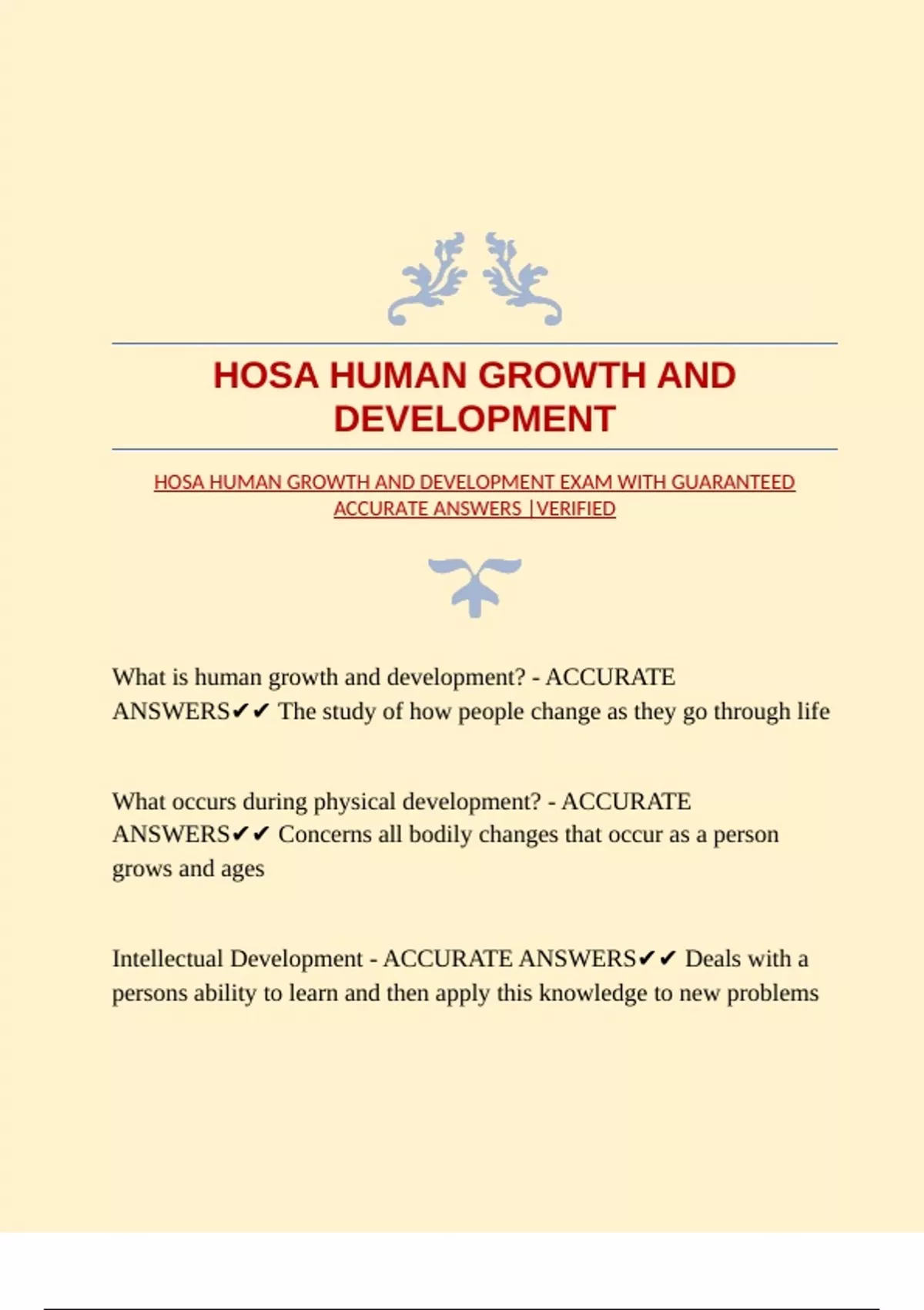 HOSA HUMAN GROWTH AND DEVELOPMENT EXAM WITH GUARANTEED ACCURATE ANSWERS ...