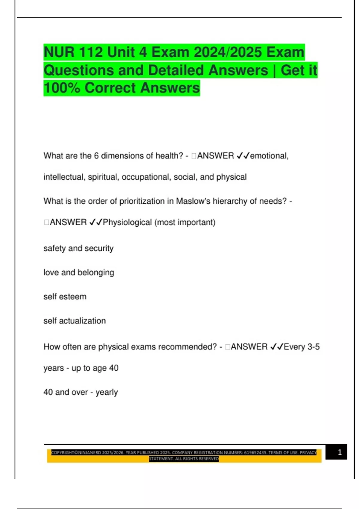 NUR 112 Unit 4 Exam 2024/2025 Exam Questions and Detailed Answers | Get ...