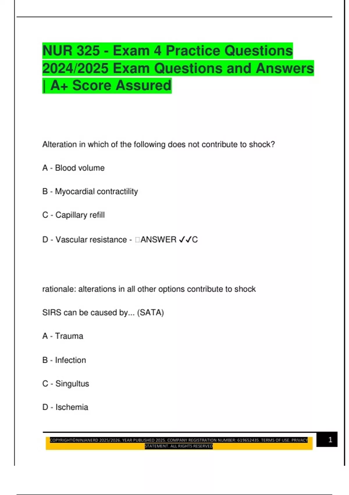 NUR 325 - Exam 4 Practice Questions 2024/2025 Exam Questions and ...