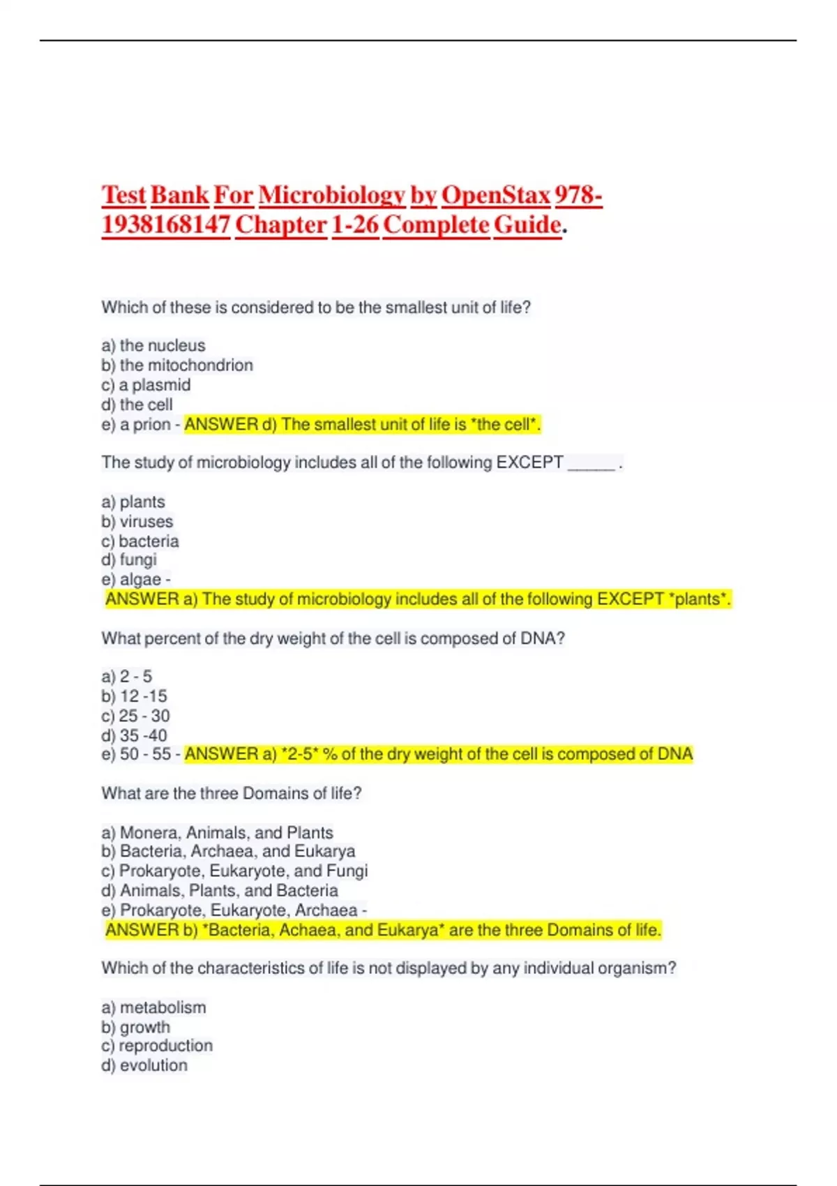 Test Bank For Microbiology by OpenStax First Edition by Nina Parker ...