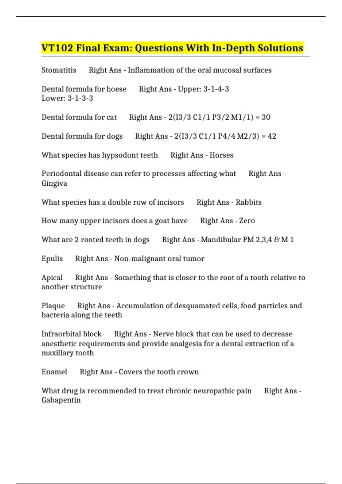 VT102 Final Exam: Questions With In-Depth Solutions - VT102 - Stuvia US