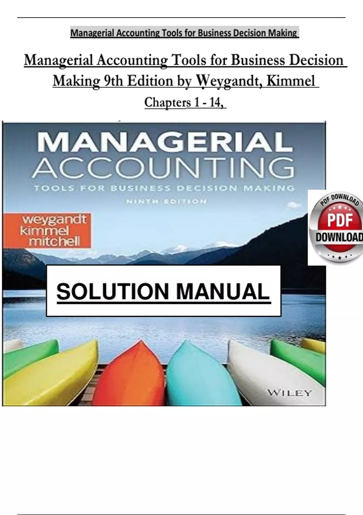 SOLUTION MANUAL Managerial Accounting Tools for Business Decision Making 9th Edition by Jerry J ...