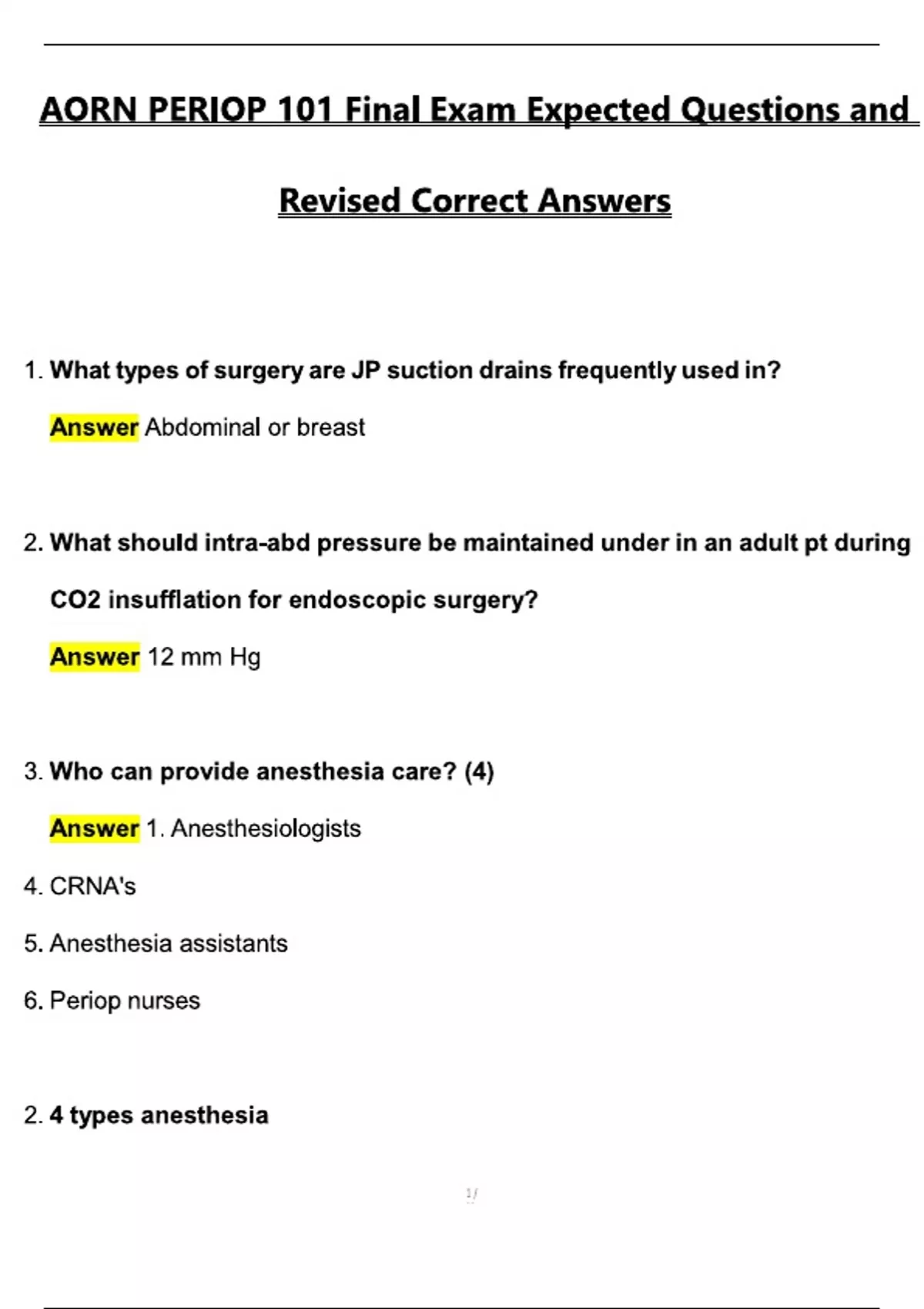 AORN Periop 101 Final Exam Actual (2025) Questions & Revised Correct ...