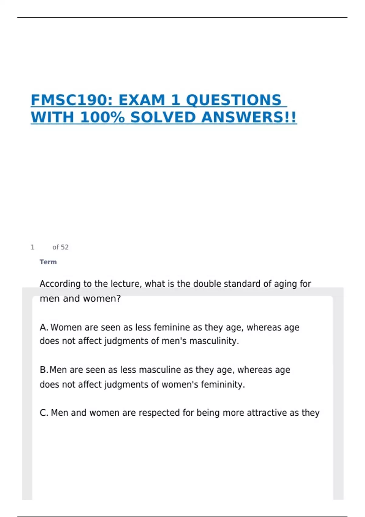 FMSC190: EXAM 1 QUESTIONS WITH 100% SOLVED ANSWERS!! - FMSC 190 - Stuvia US