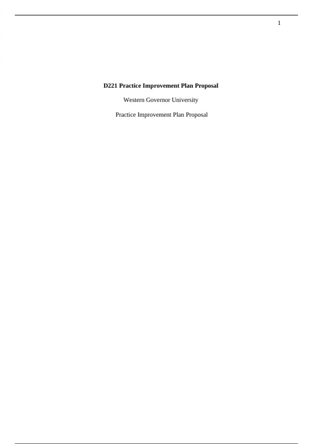 D221 Practice Improvement Plan Proposal Western Governor University - Western Governor ...