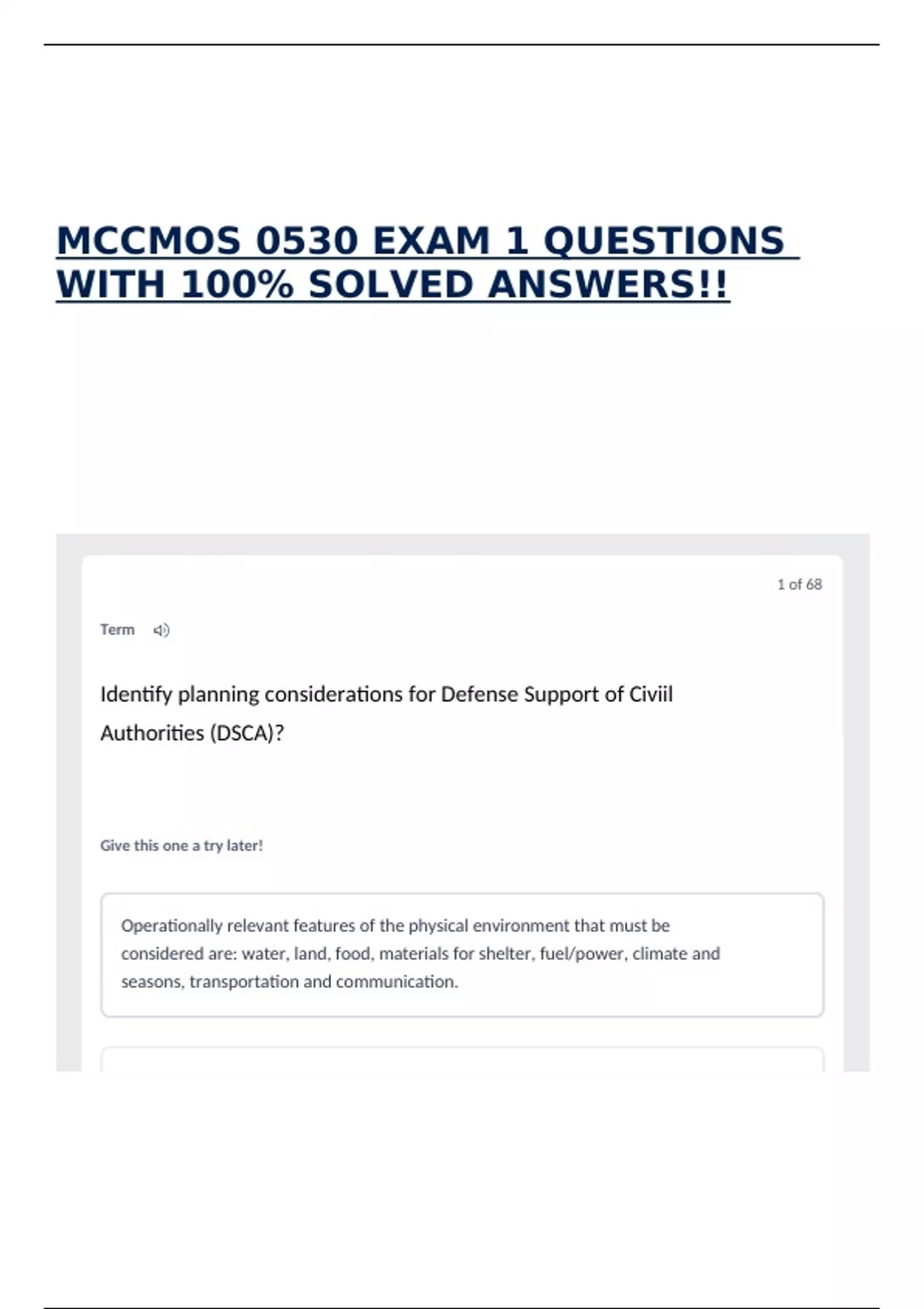 MCCMOS 0530 EXAM 1 QUESTIONS WITH 100% SOLVED ANSWERS!! - MCCMOS 0530 ...