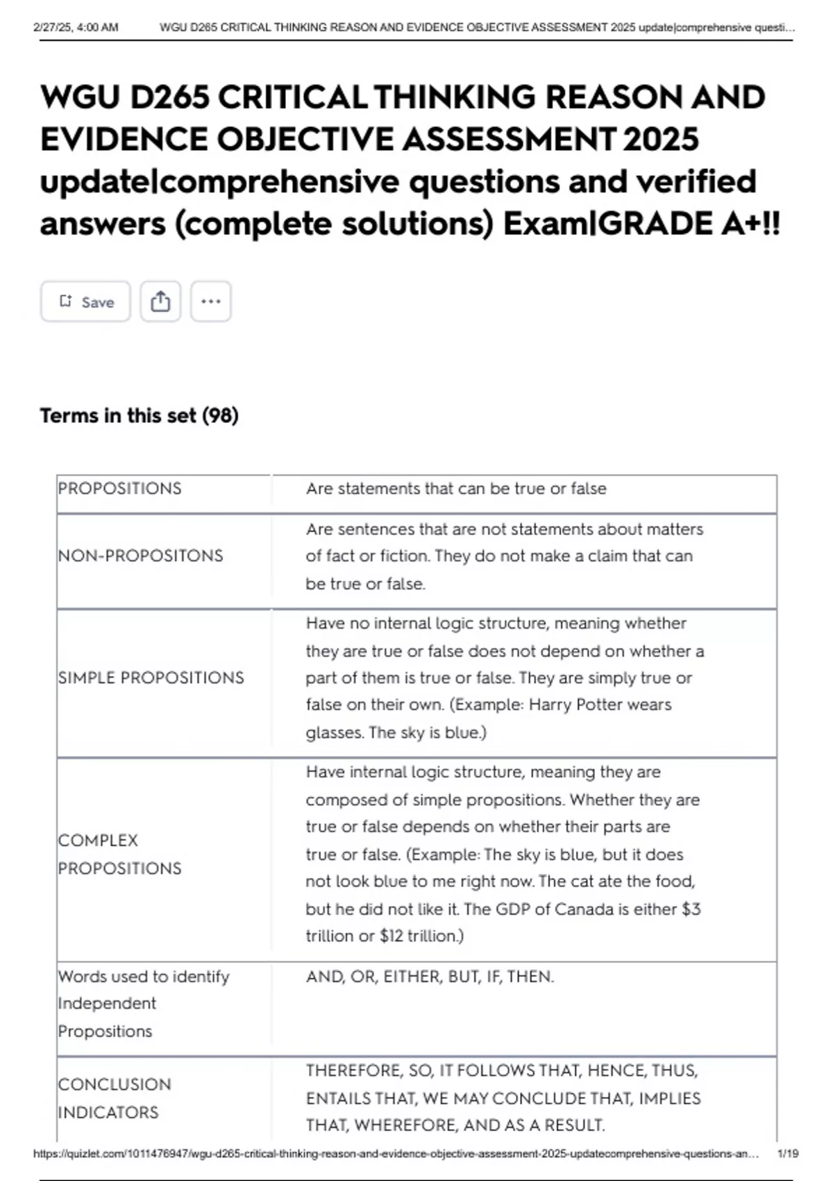 WGU D265 CRITICAL THINKING REASON AND EVIDENCE OBJECTIVE ASSESSMENT ...