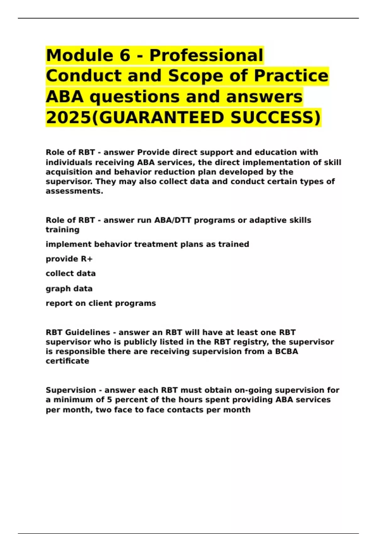 Module 6 - Professional Conduct and Scope of Practice ABA questions and ...